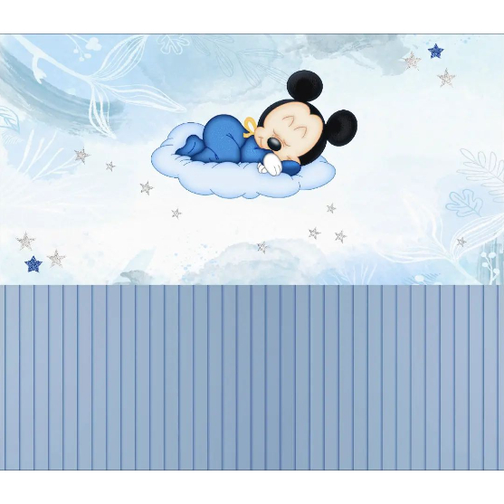Papel de parede Mickey bebê ripado azul | Shopee Brasil