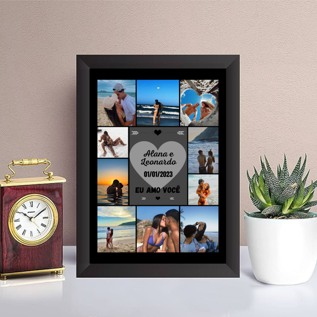 Quadro Placa Casal Fotos Data e Nomes Personalizado - Dia Dos Namorados ...