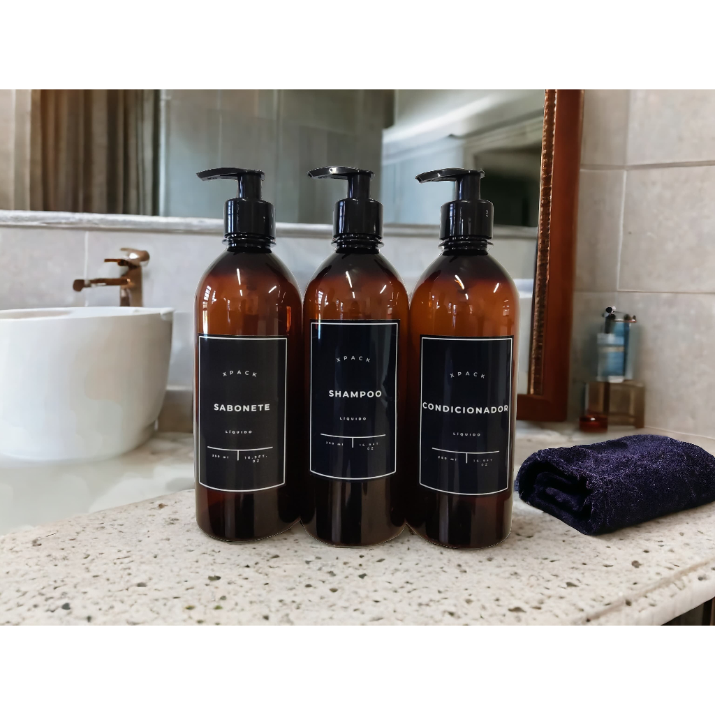 Kit 3 Frascos Âmbar - Shampoo Condicionador Sabonete 500Ml Pet ...