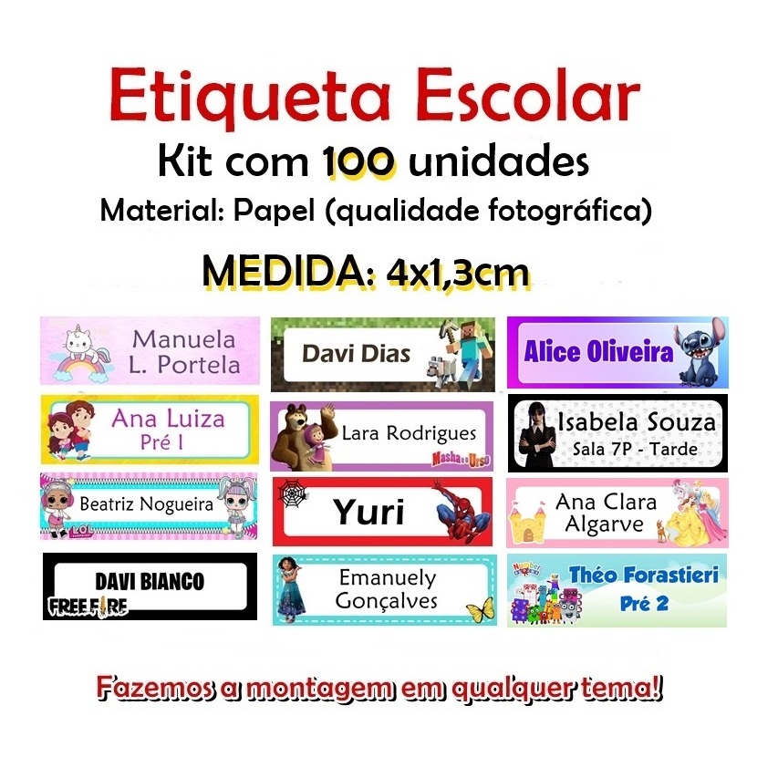 Etiqueta para Material Escolar - Kit com 100 unidades de 4x1,3cm ...