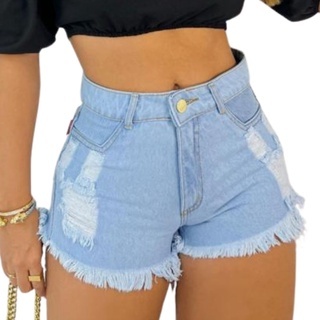 Short Jeans Rasgado Barra Desfiada Levanta Bumbum | Shopee Brasil