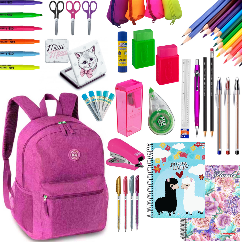 Kit Material Escolar 34 Itens Completo Ensino Médio E Fundamental ...