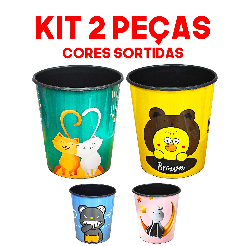 Kit 2 Latas de Lixo Infantil Personalizada C/ Estampa Bichinhos Lixeira- A716 | Shopee Brasil