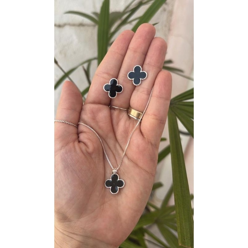 Kit colar brinco Virginia trevo banhada a prata 925 ( envio em 24 horas ...