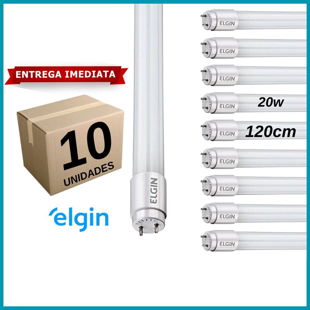 Kit 10 Lâmpada Led Tubular 120cm 20w T8 Branco Original Elgin 1,2m | Shopee Brasil