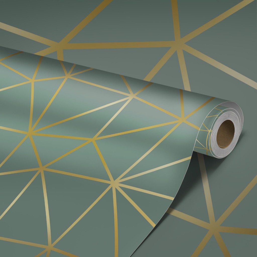 Papel De Parede Adesivo Vinilico Zara Verde Detalhes Em Dourados