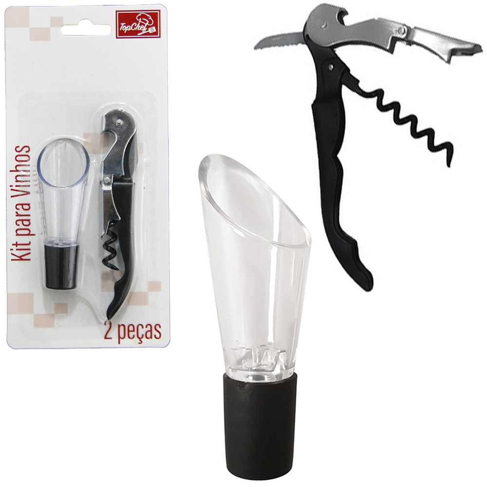 Kit Para Vinho Com Saca Rolha De Inox + Bico Dosador Aerador | Shopee ...