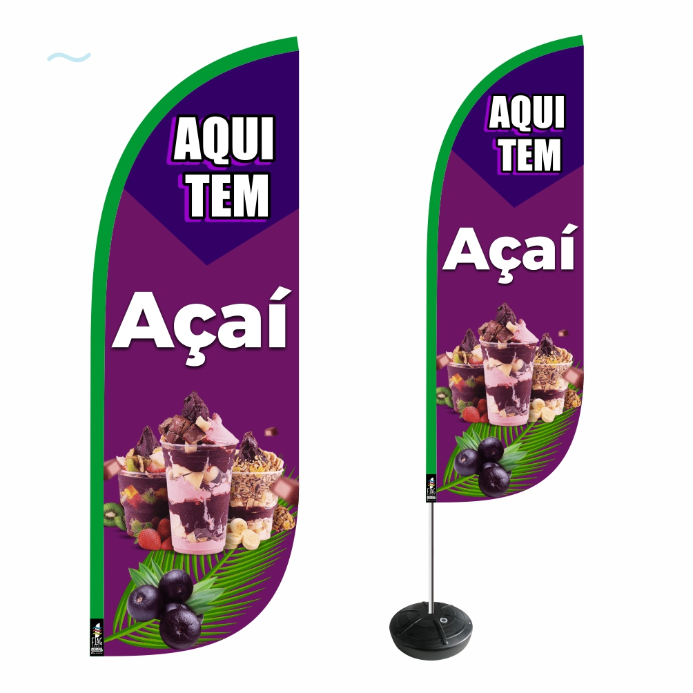 Wind Banner Açaí 2,8m Completo Dupla Face Fly Flag Açaiteria ENVIO EM ...