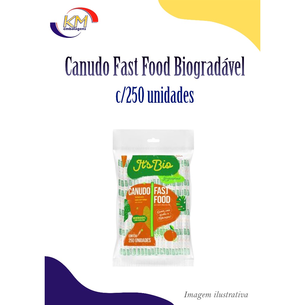 Canudo bio fast food c/ 250 unid. - canudinho p/ copo com tampa ...