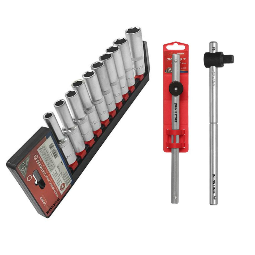 Kit Soquete Sextavado longo 8 a 19mm Aço cromo vanadium com Cabo Força ...