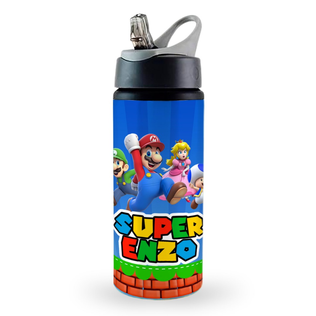 Garrafa squeeze escolar alumínio Super Mario personalizada com nome | Shopee Brasil