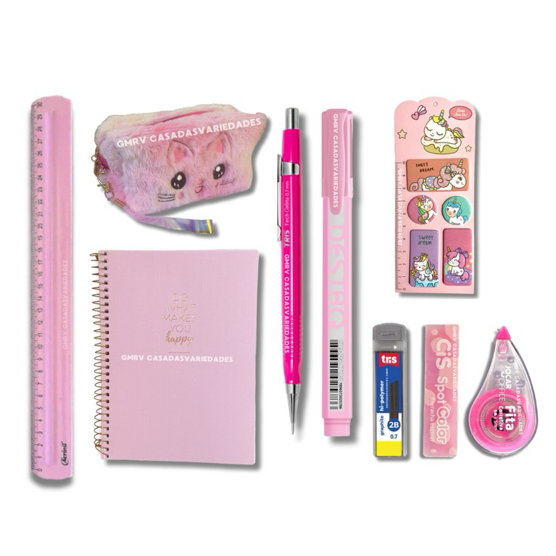 Kit Papelaria Fofa Criativa Material Escolar Kawaii | Shopee Brasil