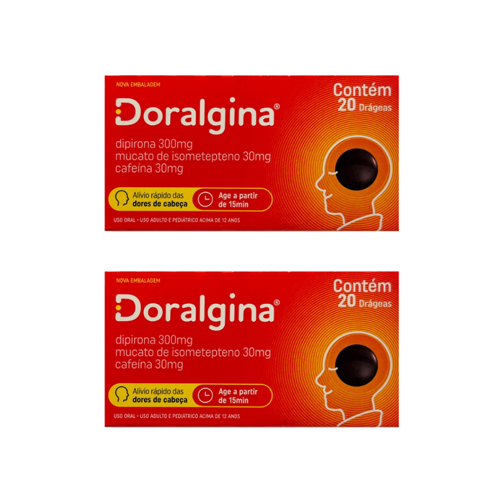 Kit 2x Doralgina Dipirona 300mg, mucato de Isometepteno 30mg, Cafeína ...