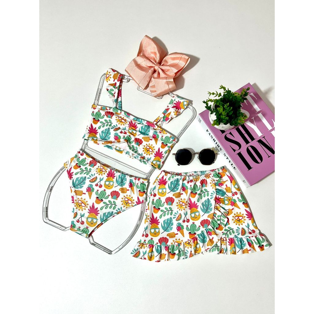 biquíni infantil de menina modinha lançamento verão 3 peças mini diva ...