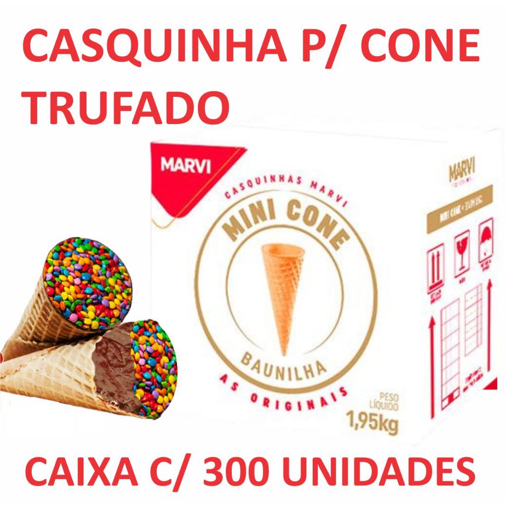 Mini Cone casquinha de sorvete para cone trufado CAIXA C/ 300 UNIDADES ...