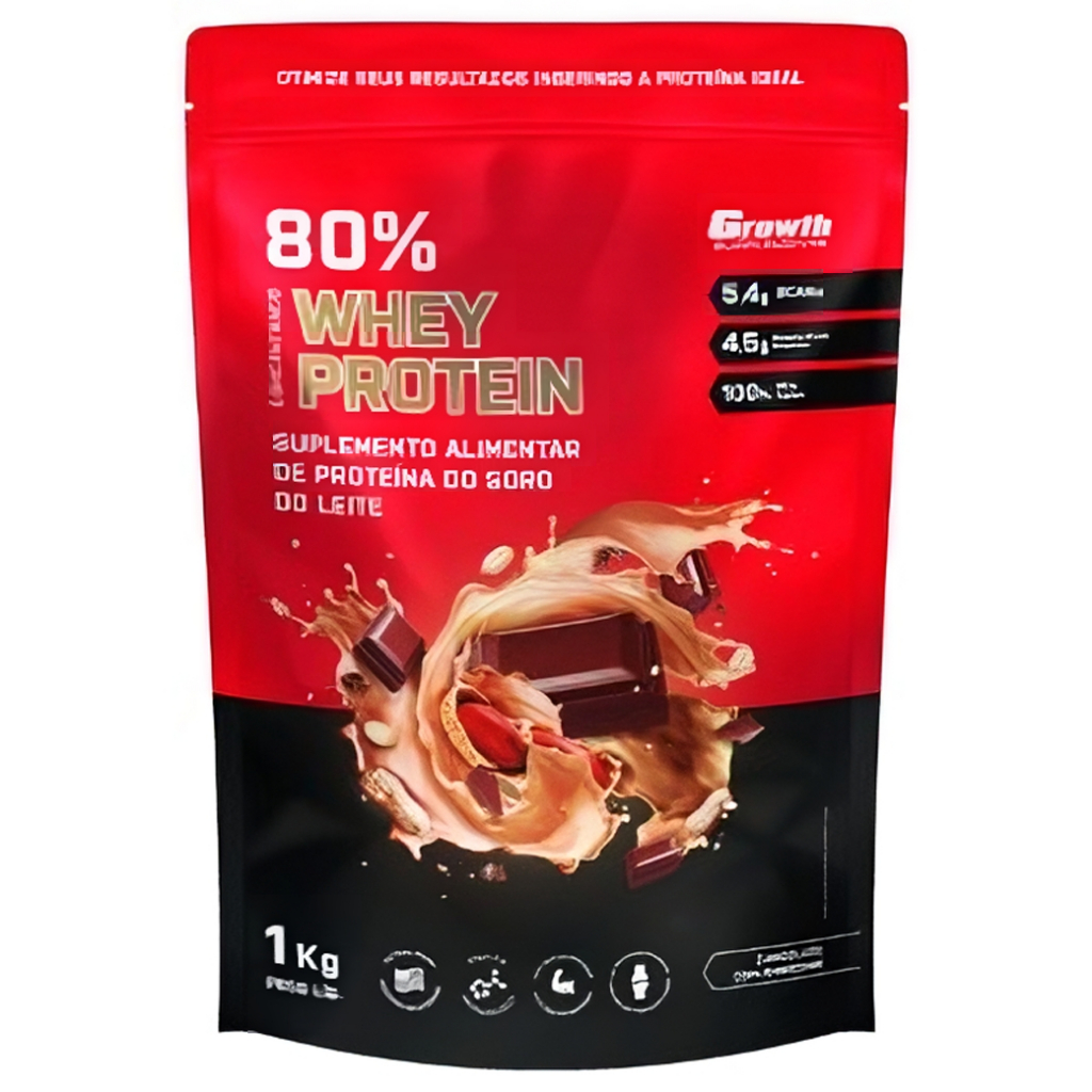 80% WHEY PROTEIN CONCENTRADO 1KG - Growth Suplementos Chocolate com ...