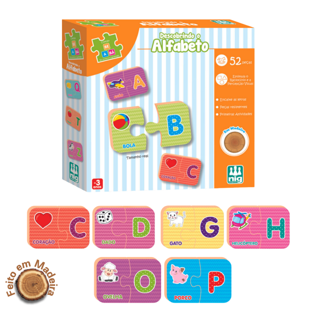 Descobrindo o Alfabeto - Brinquedos e Jogos Educativos - Em Madeira - NIG | Shopee Brasil