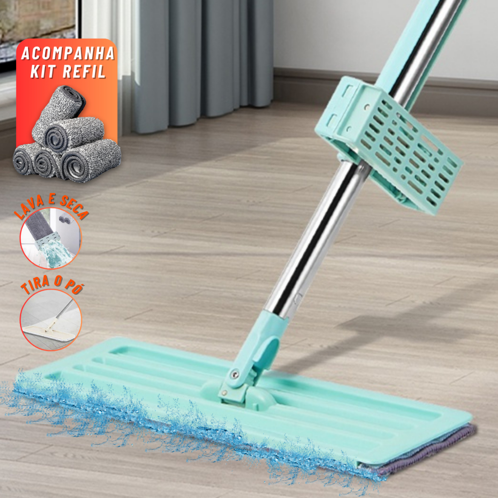 Esfregão Rodo Mop Mágico Inteligente Com 2 Refil Flat 360° Graus ...