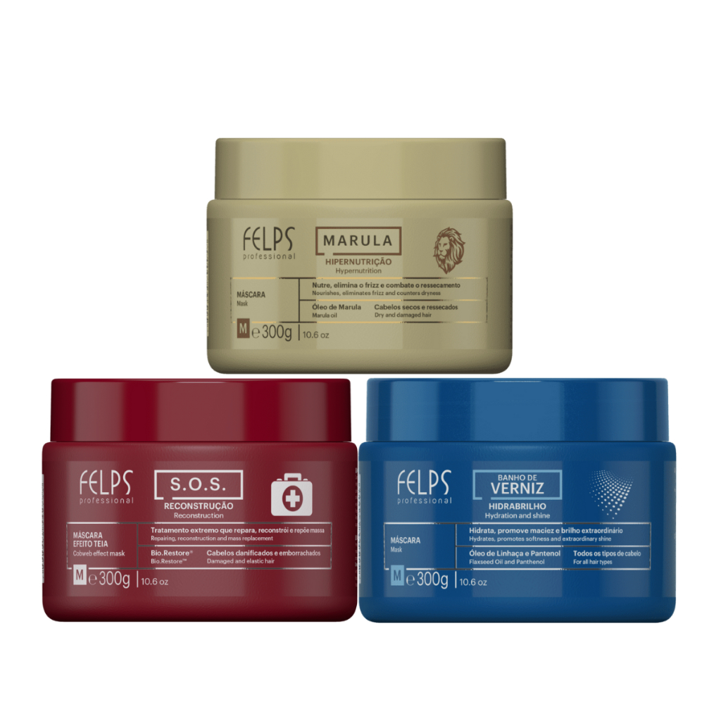 Felps Cronograma Capilar Sos + Banho De Verniz + Marula 300g Novo ...