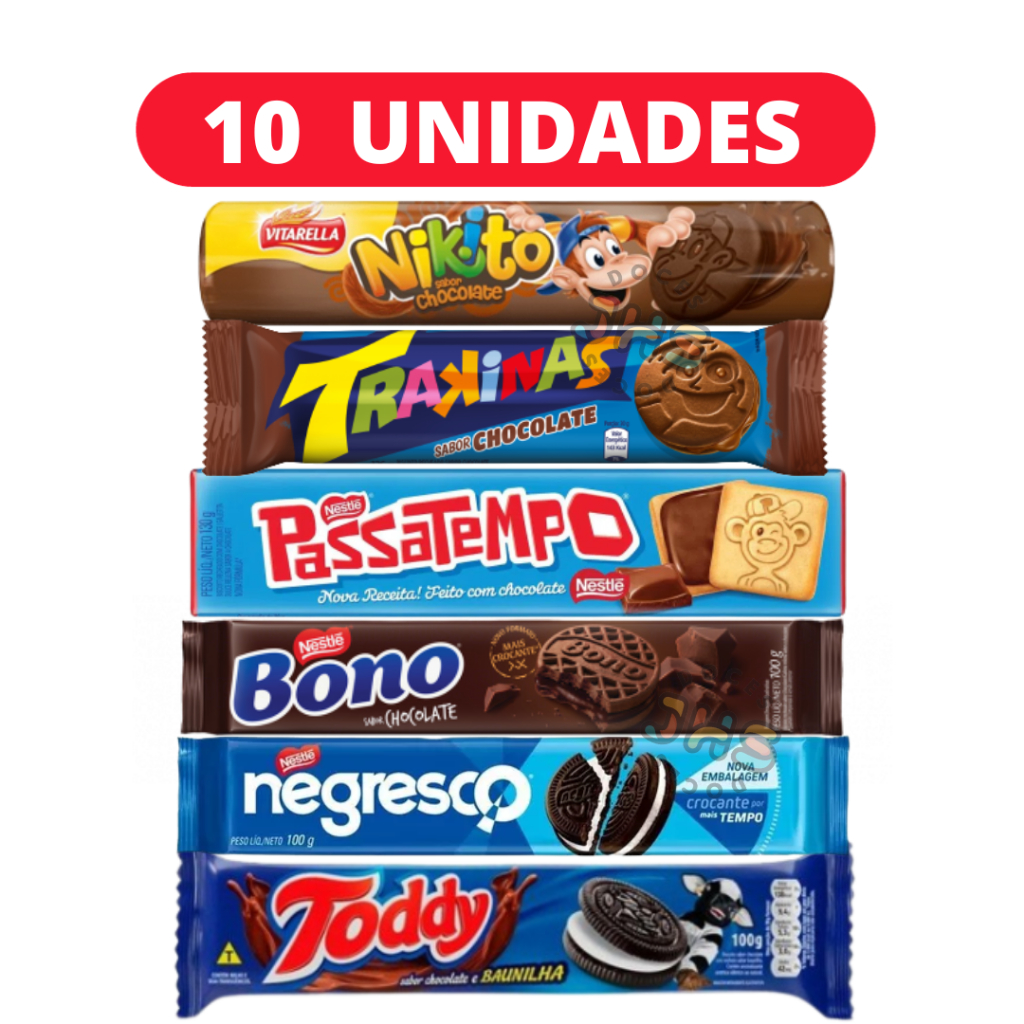 Biscoito KIT C/10 Unidades Bono/Negresco/Passatempo/Nikito (Escolha o ...
