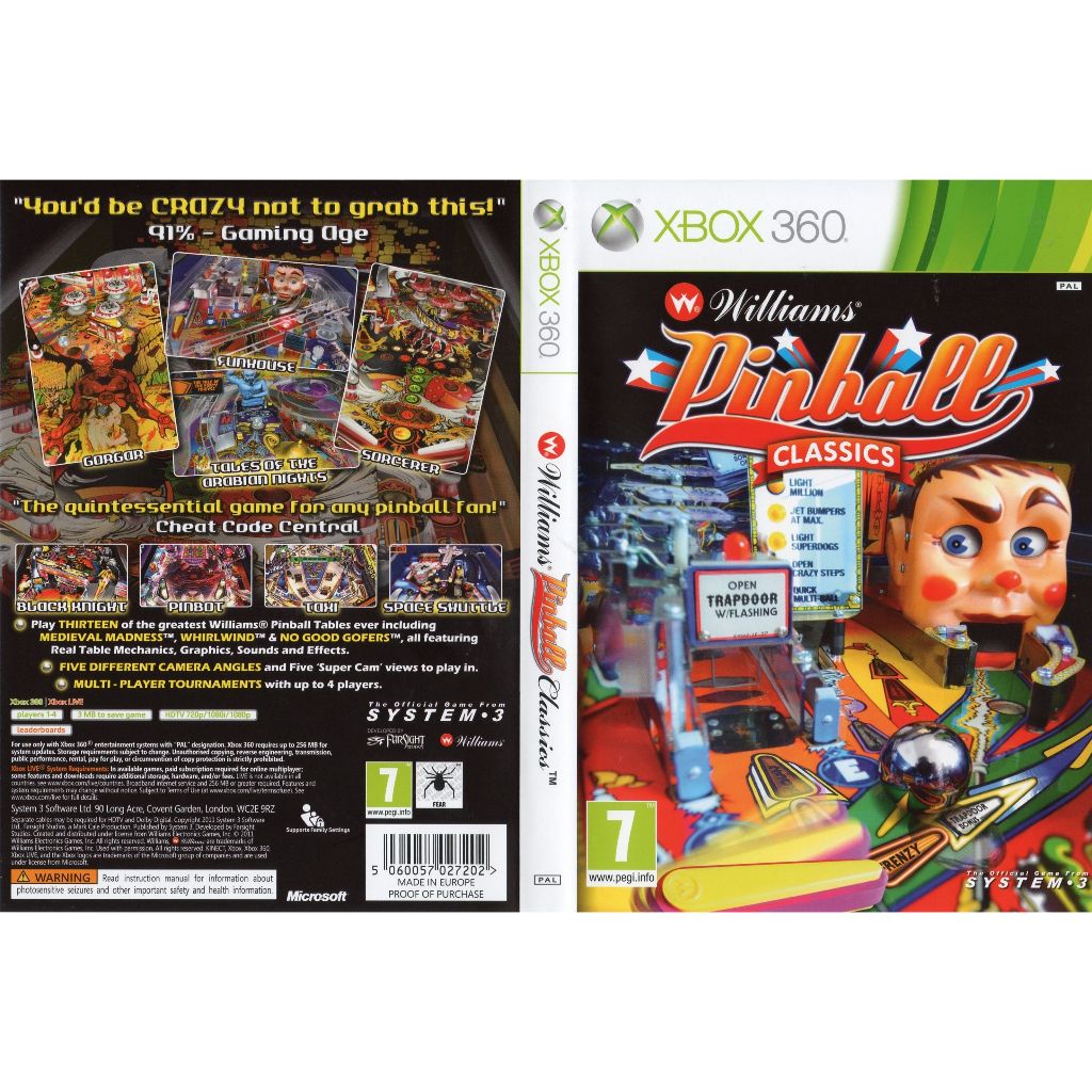 Pinball Hall of Fame Williams Collection P/ XBOX360 (LTU/LT/JTAG/RGH ...