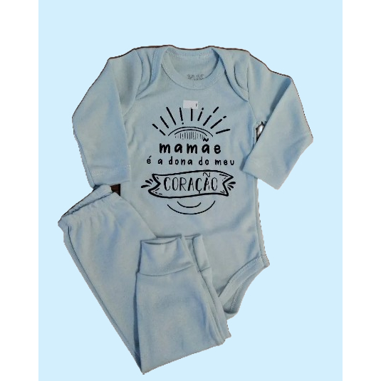 Conjunto Body AZUL CLARO Infantil Suedine Bebê Menino Manga Longa Calça ...