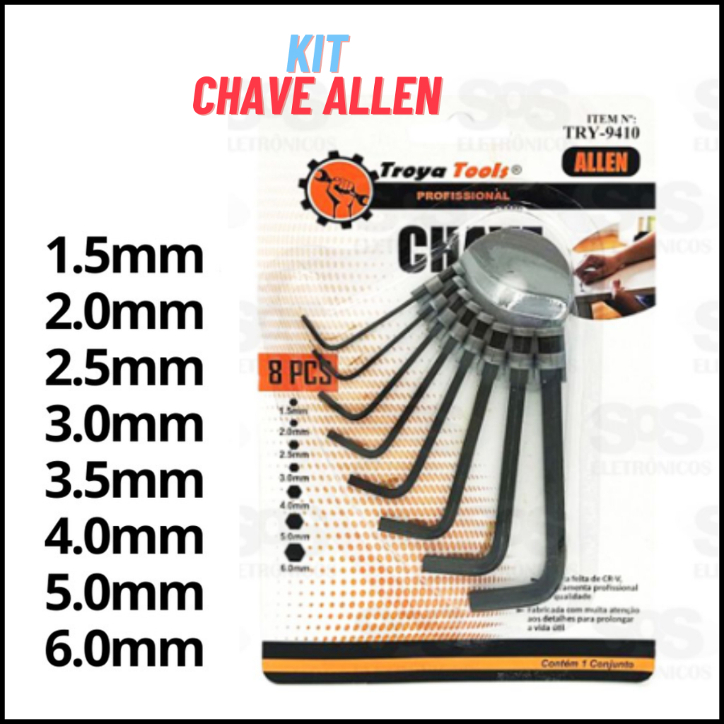 Chave Allen Jogo Chaves 1,5 - 2 - 2,5 - 3 - 3,5 - 4 - 5 - 6mm TRY ...