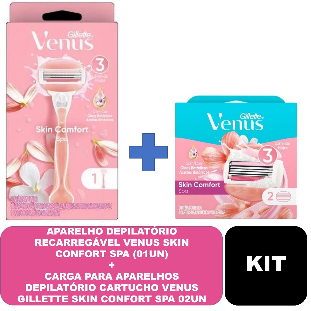 Aparelho Depilatório Recarregável Venus Skin Confort Spa (01un) + Carga para Aparelhos ...