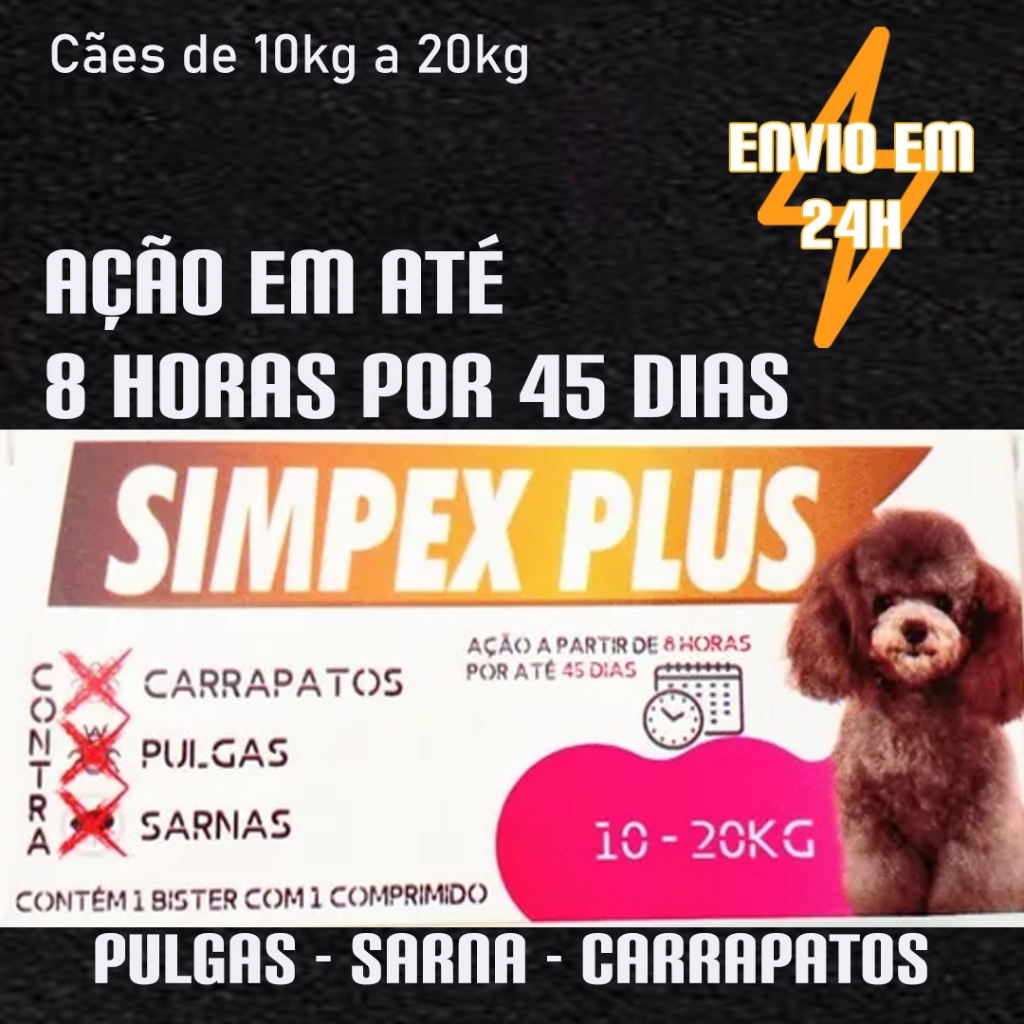 Remédio contra Pulgas, Carrapatos e Sarnas Simpex Plus Cachorros de 10 ...