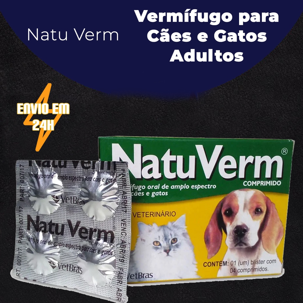 Remédio Para Vermes Natu Verm c/4 comprimidos para Cães e Gatos ...