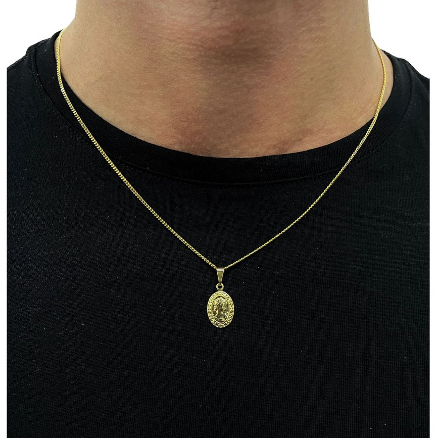 Corrente Masculina Curta + Pingente Camafeu Banhada a Ouro 18k | Shopee ...