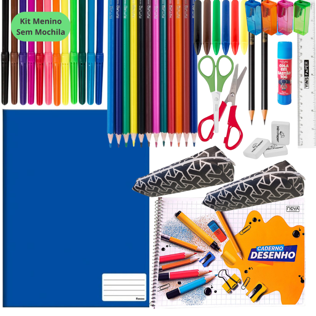 Kit Lista de Material Escolar Completo Caderno Brochura Capa Dura ...