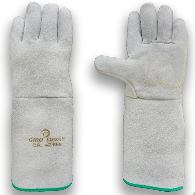 Luva De Raspa Couro Punho 20cm Epi Cano Longo / Proteção Soldador ...