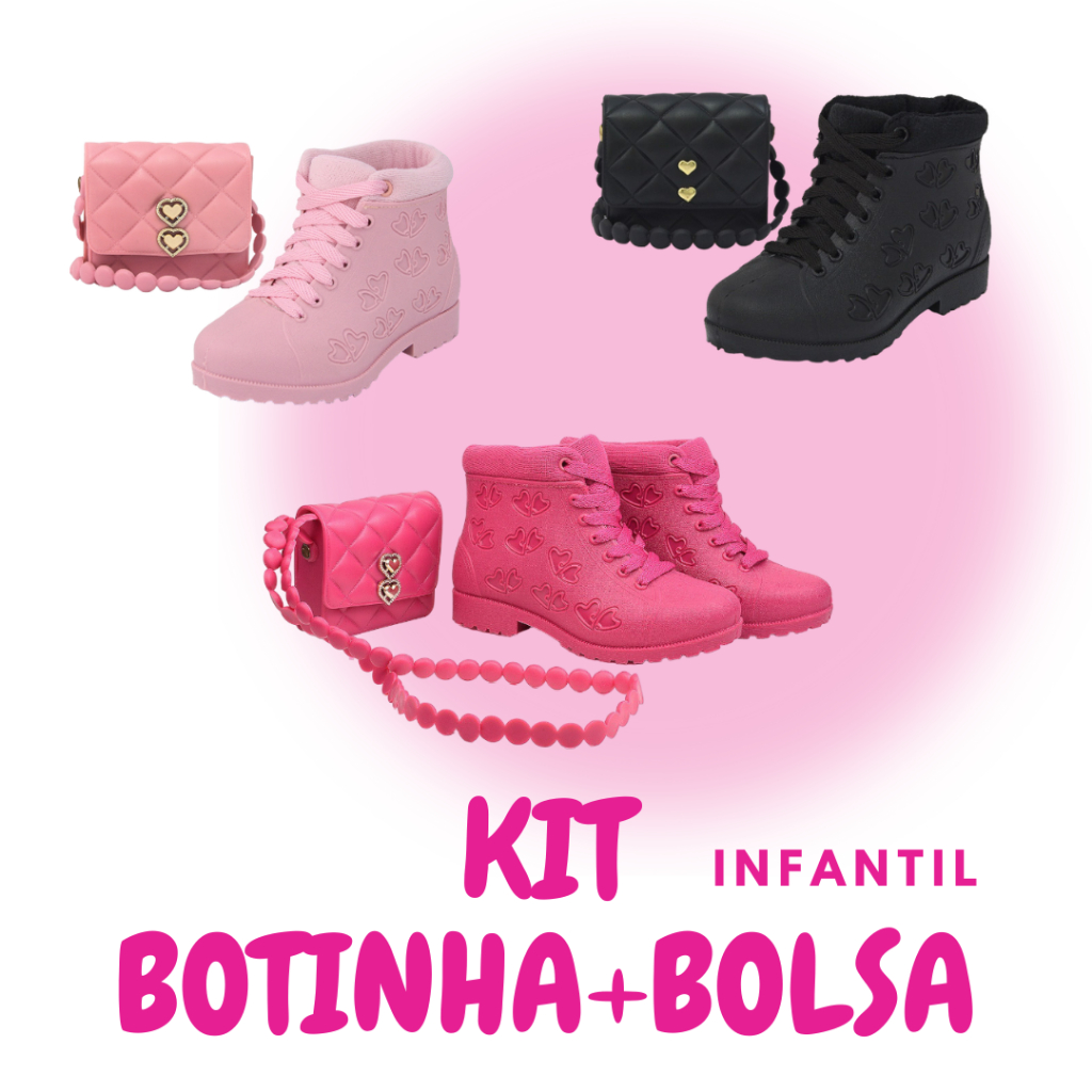 Kit botinha feminina infantil menina juvenil+bolsa infantil menina ...