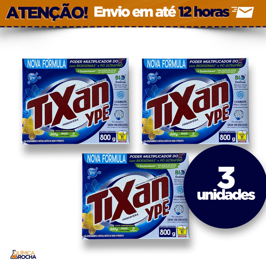3 unidades de Sabão Em Pó Tixan Ypê Primavera 800g | Shopee Brasil