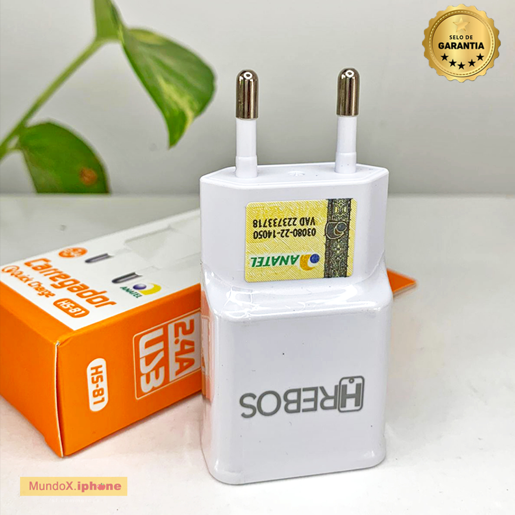 Carregador Fonte Hrebos 2.4A Carga Rápida USB + SELO ANATEL p/Original ...