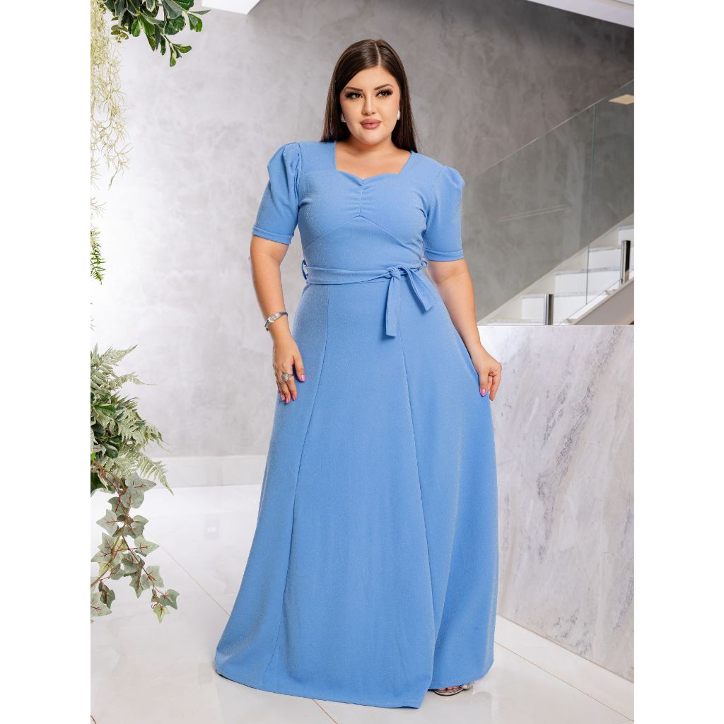 Vestido longo em crepe scuba em lurex manga princesa | Shopee Brasil