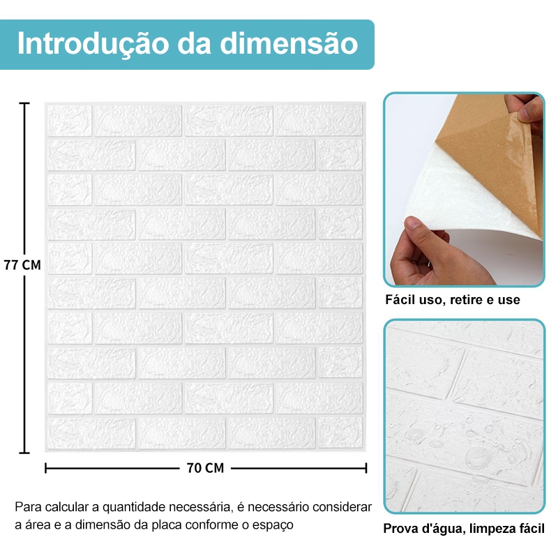 Placa Papel 70x77 cm Espessura 3mm 3D De Parede Espuma Tijolo Auto ...
