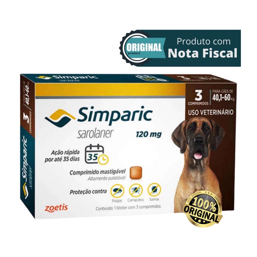 Simparic 120 Mg Antipulgas 40 A 60 Kg - Cx 3 Comprimidos 120mg | Shopee ...
