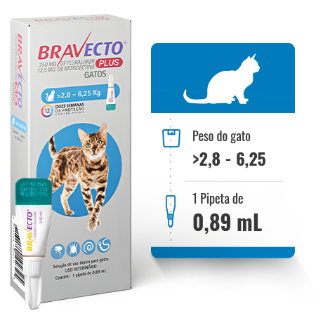 Bravecto Gatos Transdermal Plus 2,8 a 6,25 Kg - Pulgas, Sarnas, Vermes | Shopee Brasil
