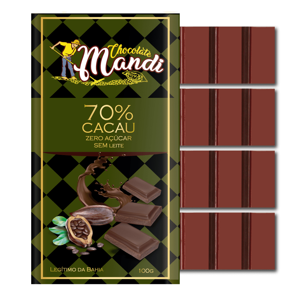 Chocolate 70% Cacau Mandi, Sem Lactose E Zero Açúcar - | Shopee Brasil