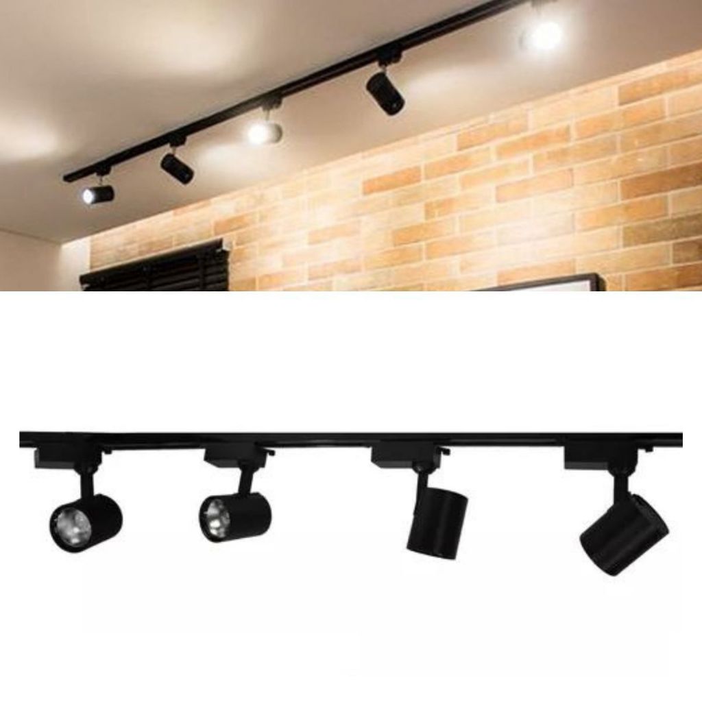 kit Trilho Eletrificado 2m + 4 spots 7w Preto Luz Branco 6000k/Neutro ...