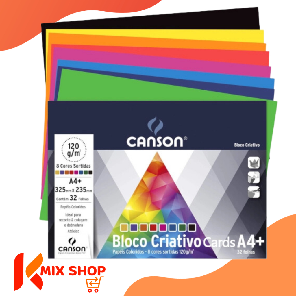BLOCO CRIATIVO CANSON CARDS A4 120G 32 FOLHAS 8 CORES | Shopee Brasil