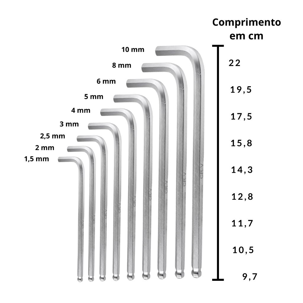 Jogo Chave Allen Extra Longas 9 Pçs Crv Abauladas 1,5 A 10mm Cabeça ...