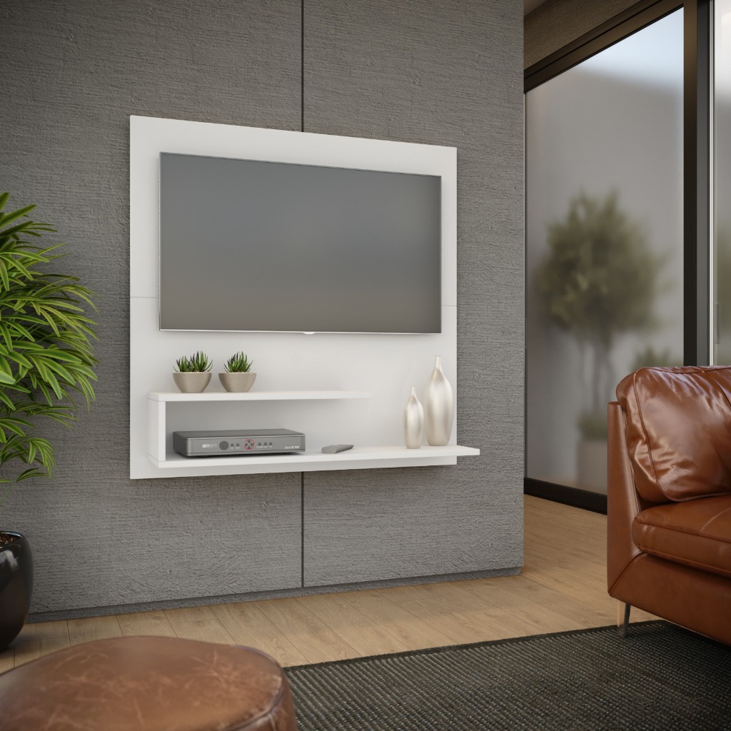 Painel TV 32 Polegadas para Quarto Sala Suspenso com Prateleira Orlando- Branco - Decore Agora ...