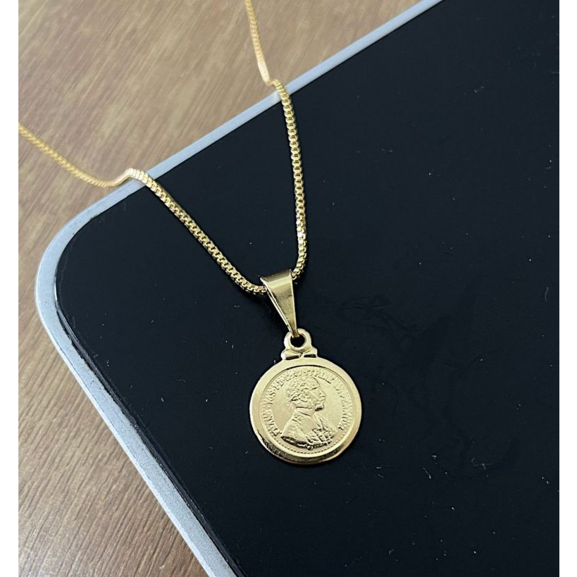 Cordão Corrente Veneziana + Pingente Moeda Austriaca Banhado a Ouro 18k ...