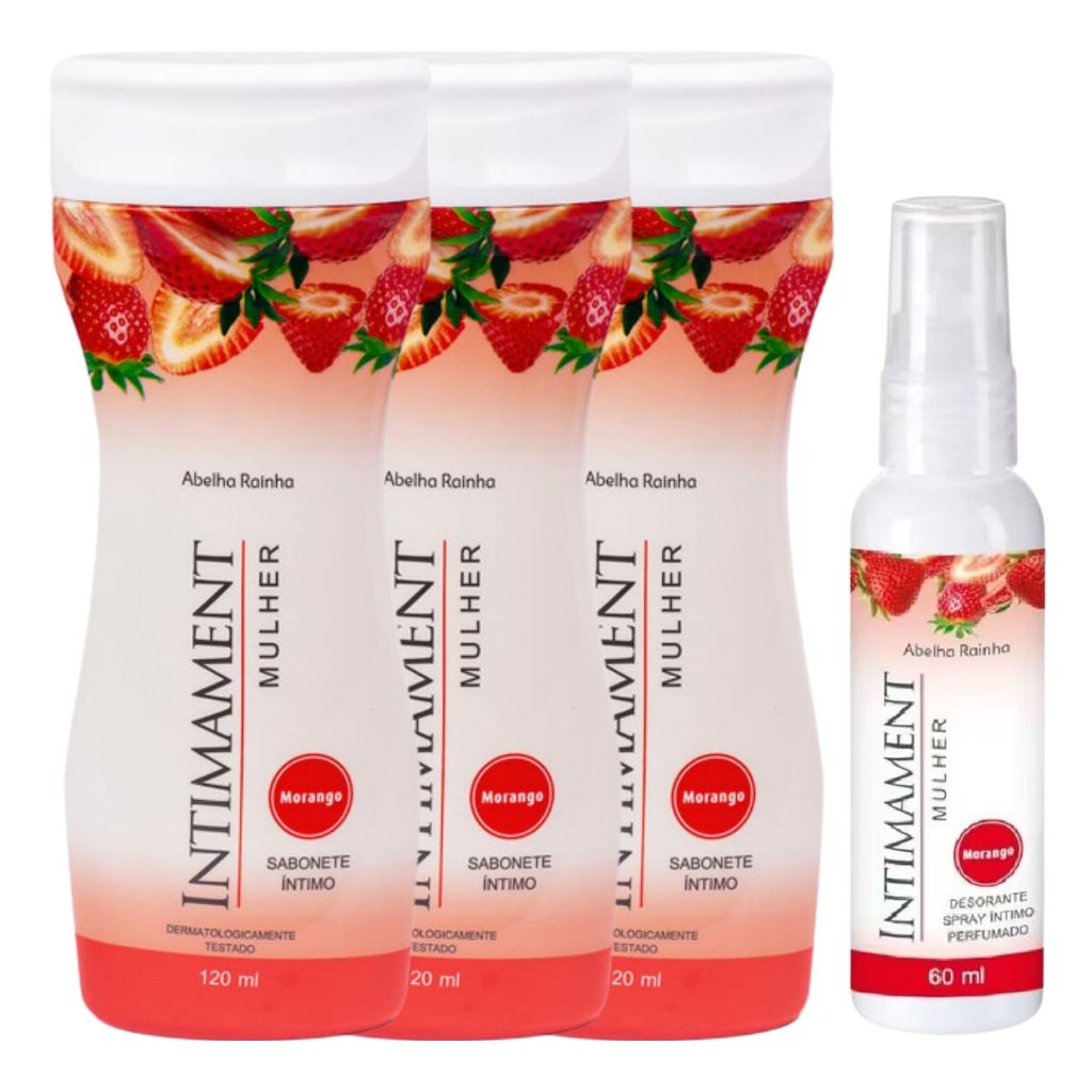 Kit 3 Sabonete Íntimo Intimament Morango + 1 Desodorante Spray Íntimo ...