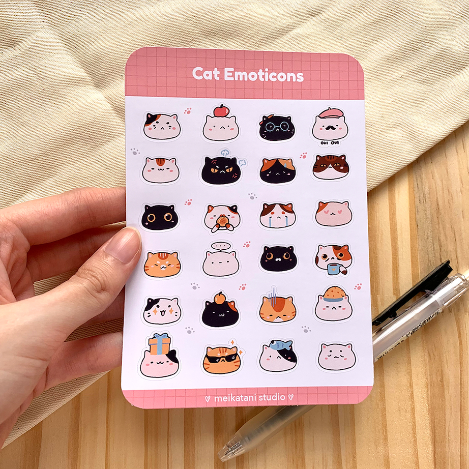 Cartela de Adesivos | Cat Emoticons | Planner | Cute Sticker | Adesivos ...