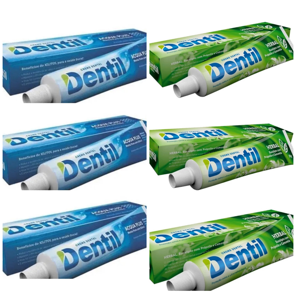 Creme Dental Dentil Sem Flúor 90g ( 3und Menta e Hortelã , 3und Xilitol ... Creme Dental Dentil Sem Flúor 90g ( 3und Menta e Hortelã , 3und Xilitol ...