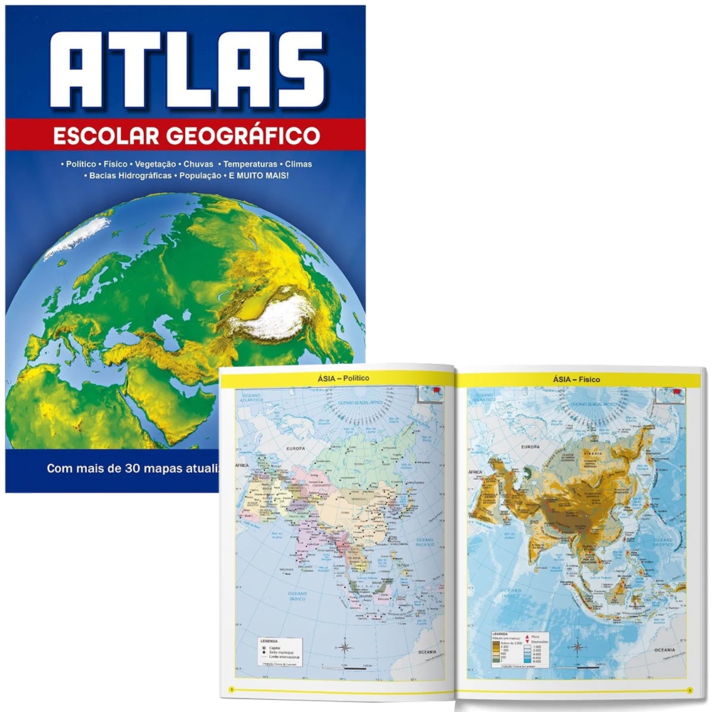 Livro Atlas Escolar Geográfico 32 Páginas 27X20CM | Shopee Brasil